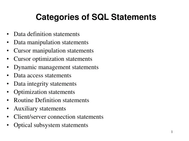 PPT - Categories of SQL Statements PowerPoint Presentation, free ...