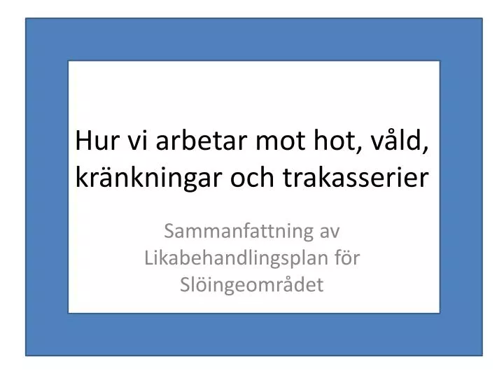 Ppt Hur Vi Arbetar Mot Hot Våld Kränkningar Och Trakasserier