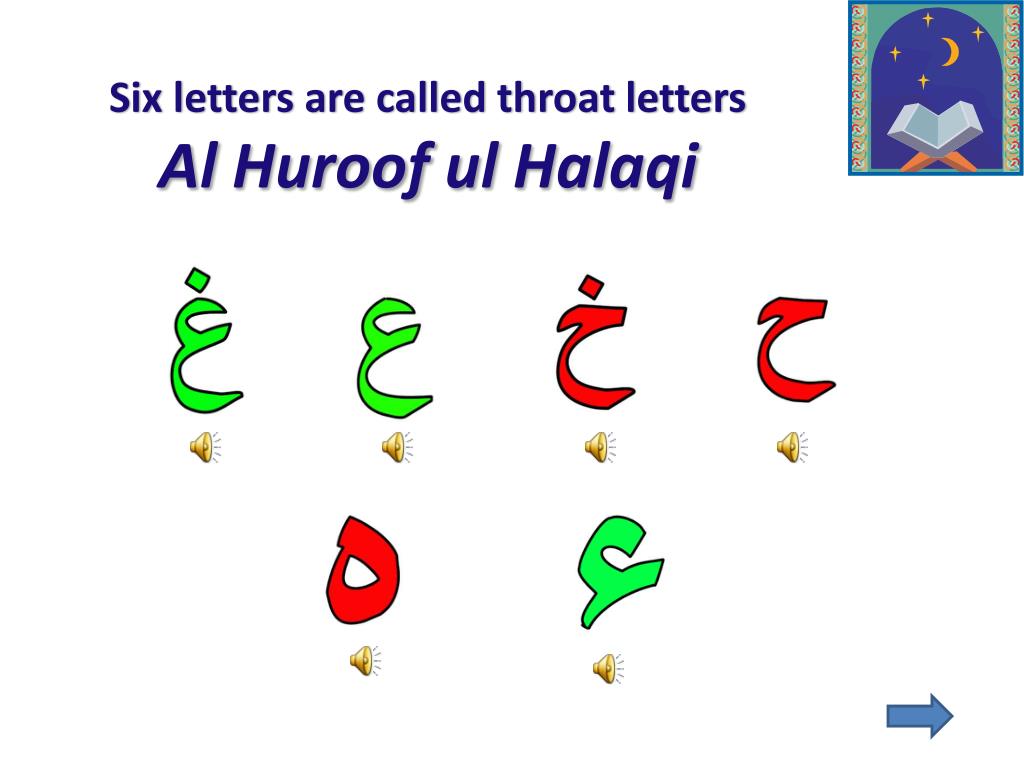 PPT - Six letters are called throat letters Al Huroof ul Halaqi ...