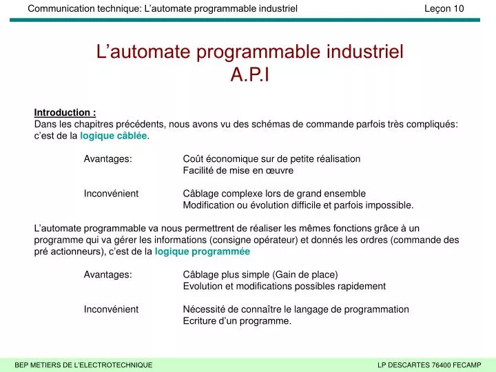 Ppt L Automate Programmable Industriel A P I Powerpoint Presentation