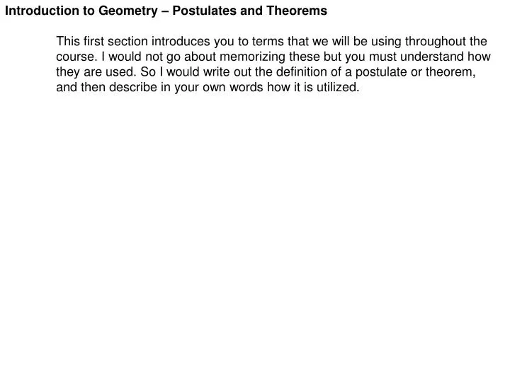 PPT - Introduction to Geometry – Postulates and Theorems PowerPoint ...