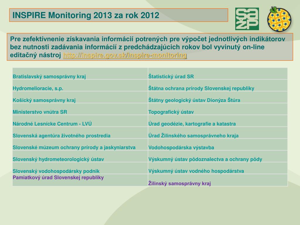 PPT - INSPIRE, tretie monitorovacie obdobie za Slovenskú republiku ...