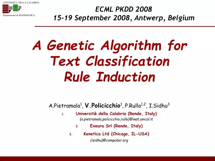 Ppt A Genetic Algorithm For Text Classification Rule Induction Powerpoint Presentation Id 