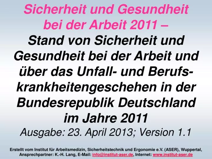 PPT - Sicherheit und Gesundheit bei der Arbeit PowerPoint Presentation ...