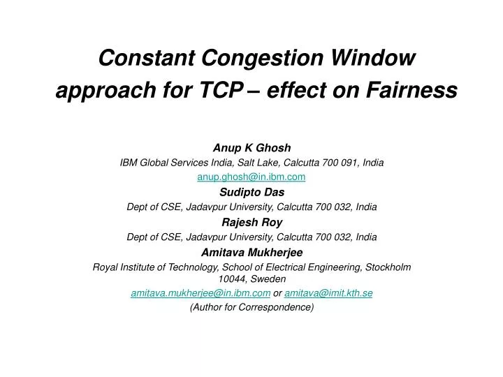 Ppt Constant Congestion Window Approach For Tcp Effect On Fairness