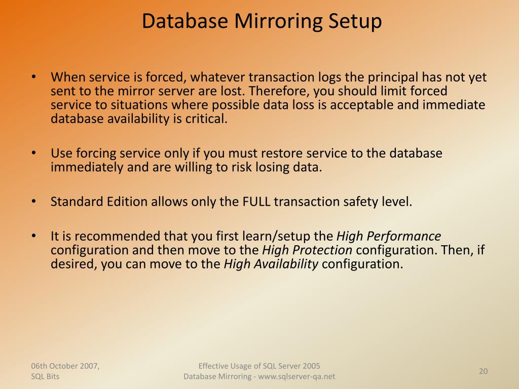 Ppt Effective Usage Of Sql Server 2005 Database Mirroring Powerpoint Presentation Id4992771