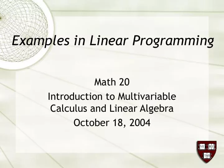 PPT - Examples in Linear Programming PowerPoint Presentation, free ...