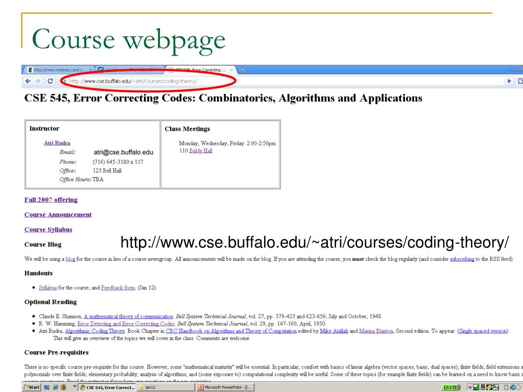 Ppt Error Correcting Codes Combinatorics Algorithms And Applications Powerpoint Presentation