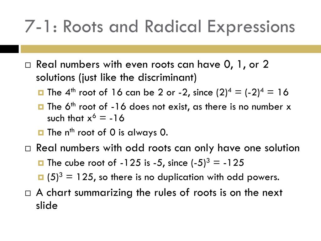 PPT - Unit #6: Radical Functions 7-1: Roots and Radical Expressions ... PPT - Unit #6: Radical Functions 7-1: Roots and Radical Expressions ...