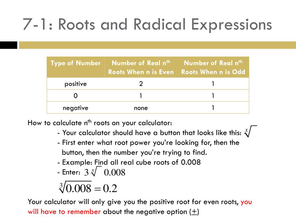 PPT - Unit #6: Radical Functions 7-1: Roots and Radical Expressions ... PPT - Unit #6: Radical Functions 7-1: Roots and Radical Expressions ...