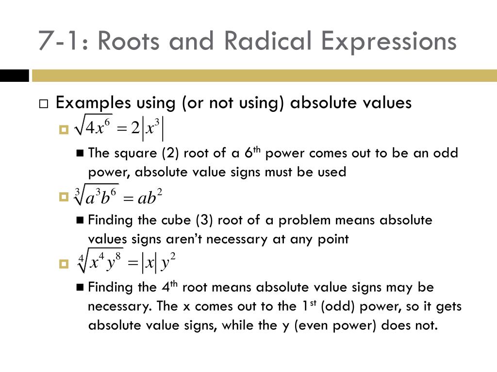 PPT - Unit #6: Radical Functions 7-1: Roots and Radical Expressions ... PPT - Unit #6: Radical Functions 7-1: Roots and Radical Expressions ...