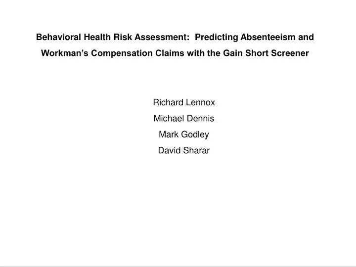 PPT - Behavioral Health Risk Assessment: Predicting Absenteeism and ...