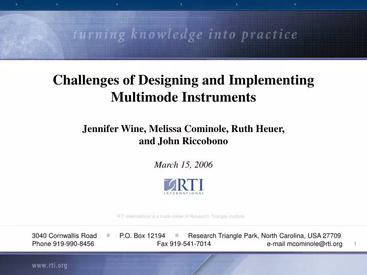 PPT - RTI International is a trade name of Research Triangle Institute ...