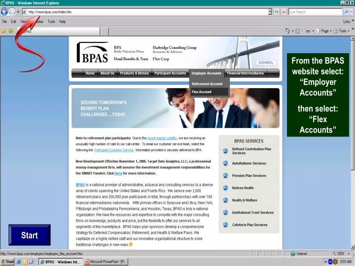 PPT - From the BPAS website select: “Employer Accounts” then select ...