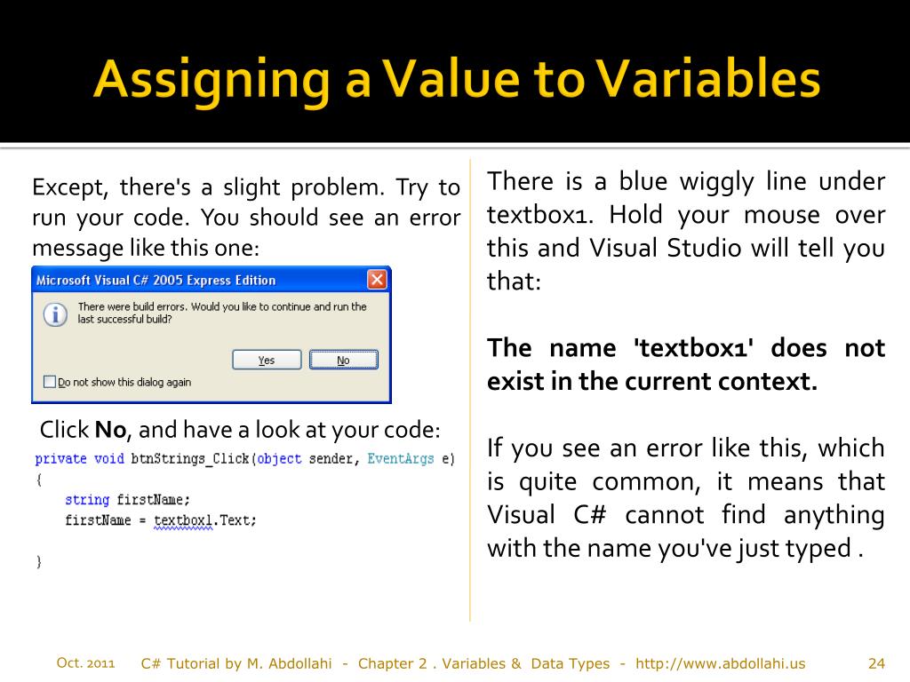 PPT - Chapter 2. Variables & Data Types in C#.NET PowerPoint ...