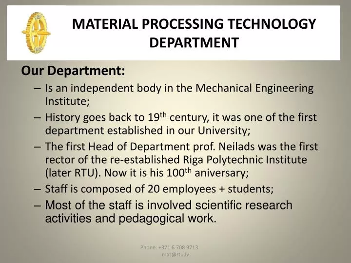 PPT - MATERIAL PROCESSING TECHNOLOGY DEPARTMENT PowerPoint Presentation ...