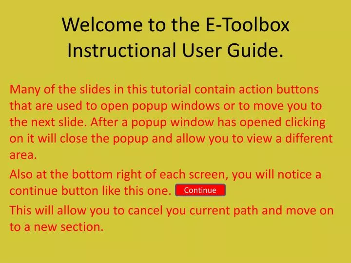 PPT - Welcome to the E-Toolbox Instructional User Guide. PowerPoint ...