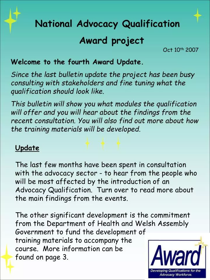 PPT - National Advocacy Qualification Award project PowerPoint ...