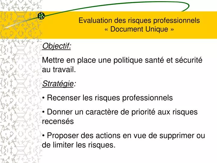 PPT - Evaluation des risques professionnels « Document Unique ...