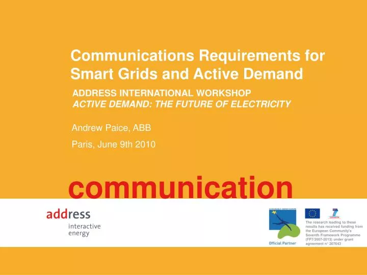 PPT - Communications Requirements for Smart Grids and Active Demand ...