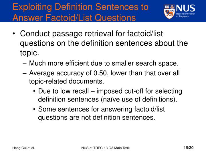PPT - National University of Singapore at the TREC-13 Question ...