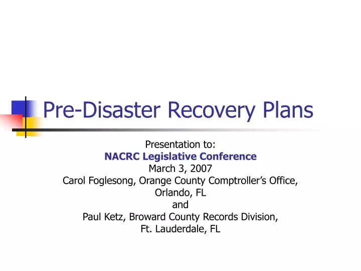 PPT - Pre-Disaster Recovery Plans PowerPoint Presentation, free ...