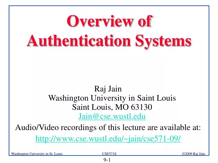 PPT - Overview of Authentication Systems PowerPoint Presentation, free ...