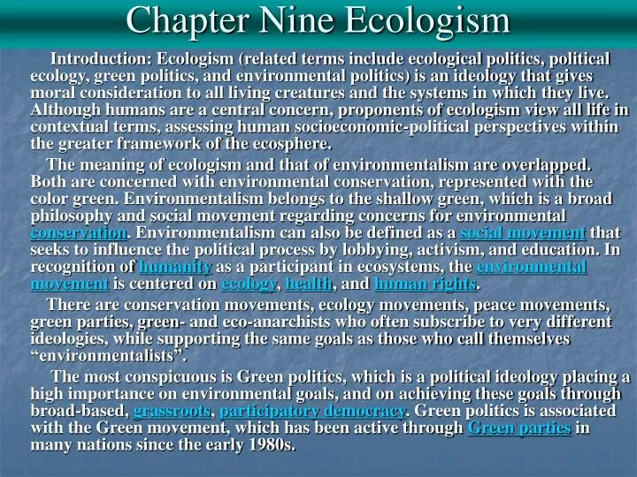 PPT - Chapter Nine Ecologism PowerPoint Presentation, free download ...