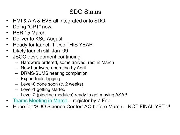 PPT - SDO Status PowerPoint Presentation, free download - ID:5093855