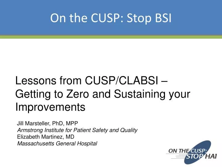 PPT - Lessons from CUSP/CLABSI – Getting to Zero and Sustaining your ...
