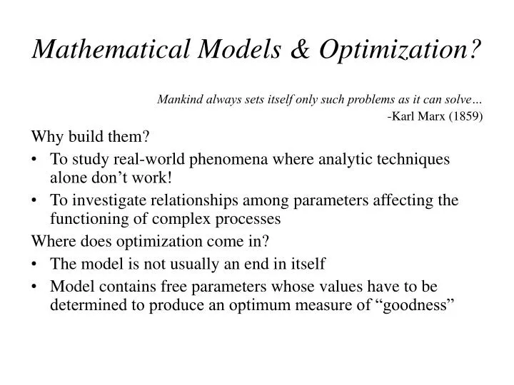 Ppt Mathematical Models And Optimization Powerpoint Presentation Free