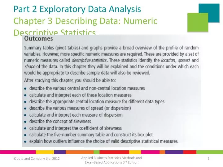 Ppt Part 2 Exploratory Data Analysis Chapter 3 Describing Data Numeric Descriptive Statistics