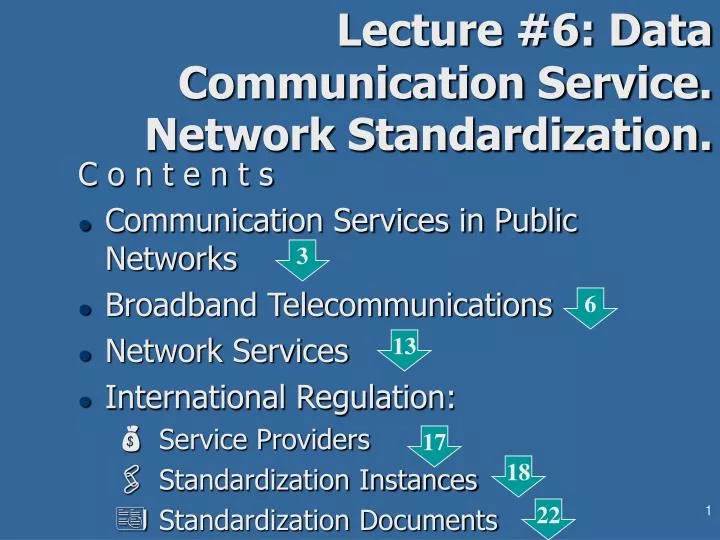 PPT - Lecture #6: Data Communication Service. Network Standardization ...