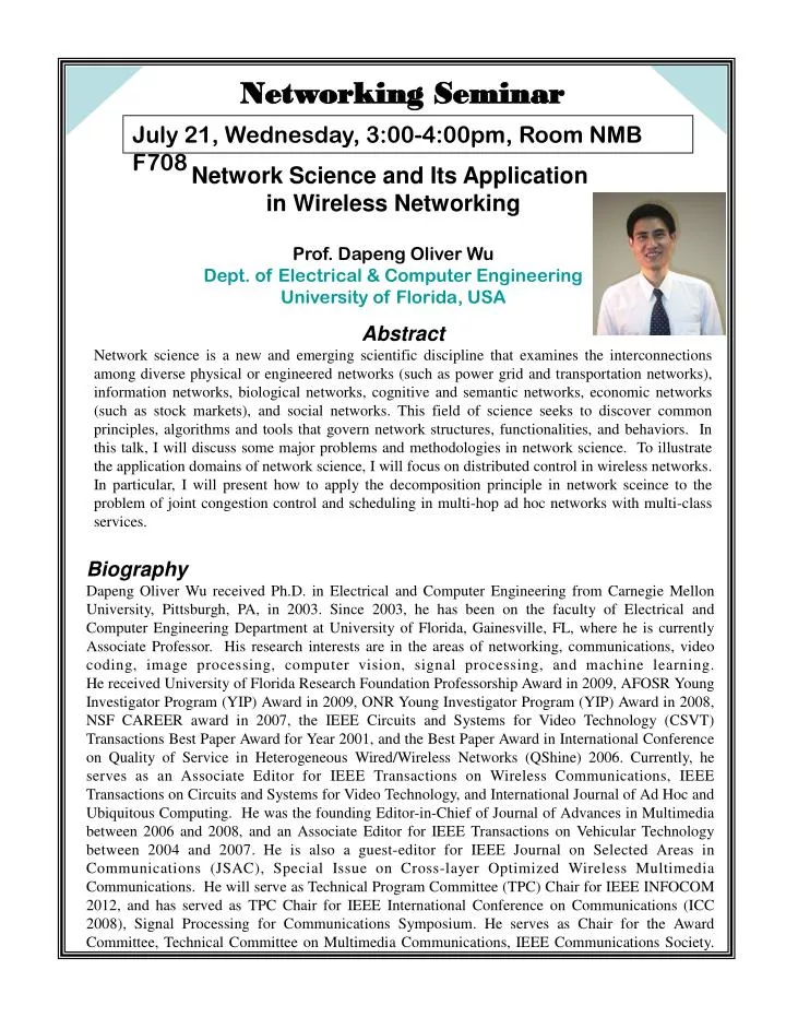PPT - Network Science and Its Application in Wireless Networking Prof ...
