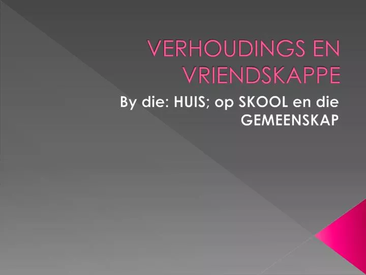 PPT - VERHOUDINGS EN VRIENDSKAPPE PowerPoint Presentation, free ...