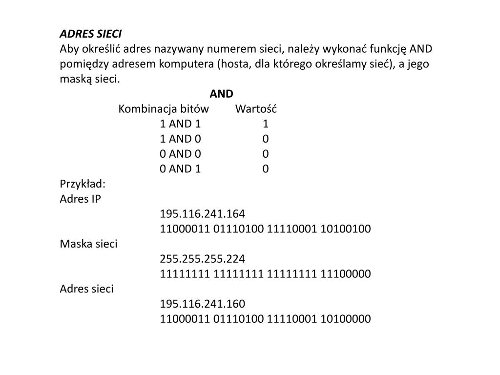 PPT - ZASADY PODZIAŁU SIECI NA PODSIECI, OBLICZANIA ADRESÓW PODSIECI ...