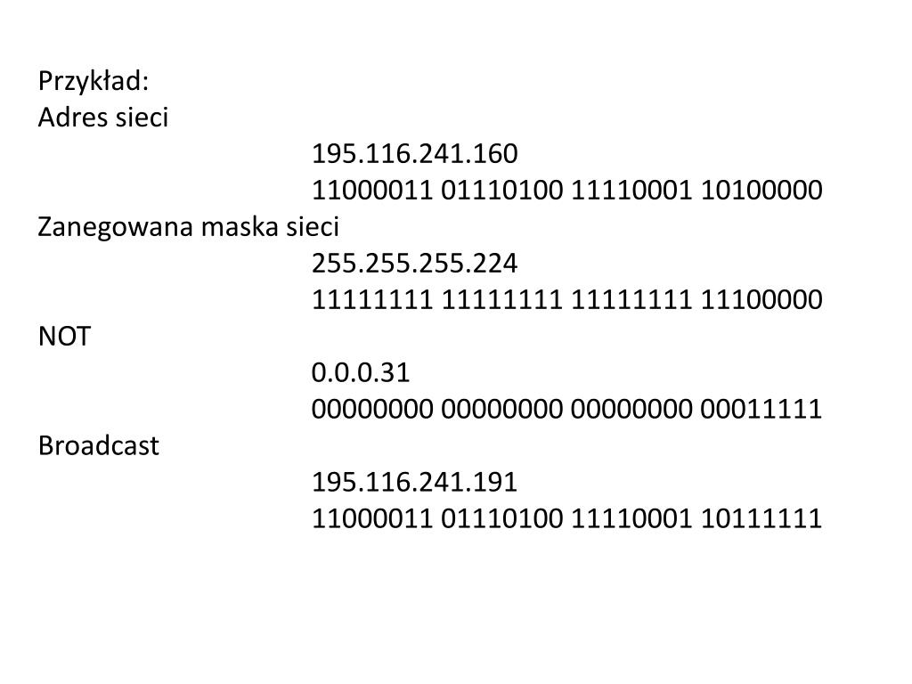 PPT - ZASADY PODZIAŁU SIECI NA PODSIECI, OBLICZANIA ADRESÓW PODSIECI ...