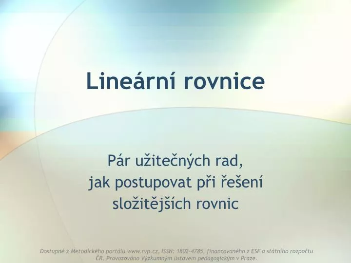 PPT - Lineární rovnice PowerPoint Presentation, free download - ID:5127091