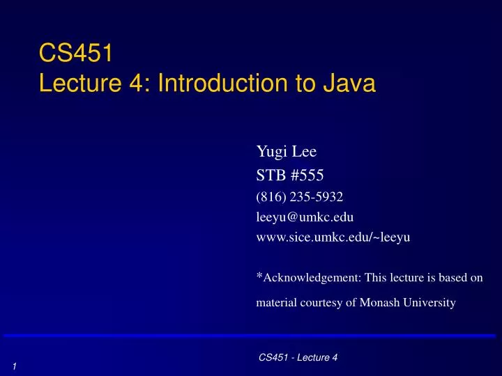 PPT - CS451 Lecture 4: Introduction to Java PowerPoint Presentation ...