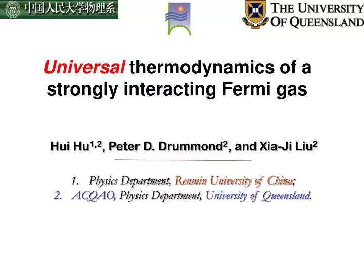 PPT - Universal thermodynamics of a strongly interacting Fermi gas ...