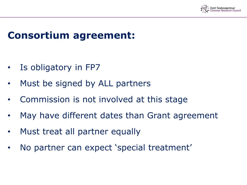 PPT - Consortium agreement Maria Habicht Estonian Research Council ...