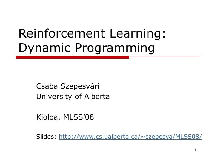 Ppt Reinforcement Learning Dynamic Programming Powerpoint 6279