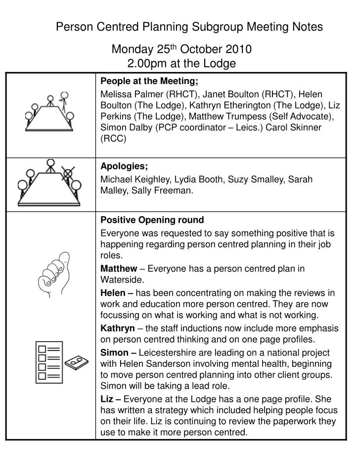 PPT - Person Centred Planning Subgroup Meeting Notes PowerPoint ...