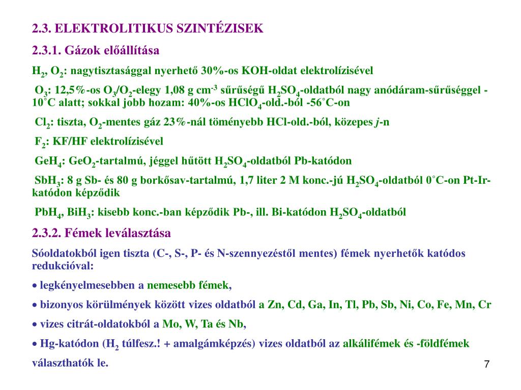 PPT - 2. AZ ELEKTROLÍZIS ALKALMAZÁSA PREPARATÍV CÉLOKRA Előnyök ...