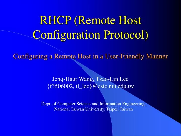 PPT - RHCP (Remote Host Configuration Protocol) PowerPoint Presentation ...