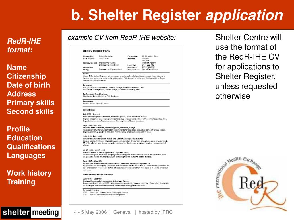 PPT - Shelter Register RedR-IHE, Shelter Centre PowerPoint Presentation - ID:5137084