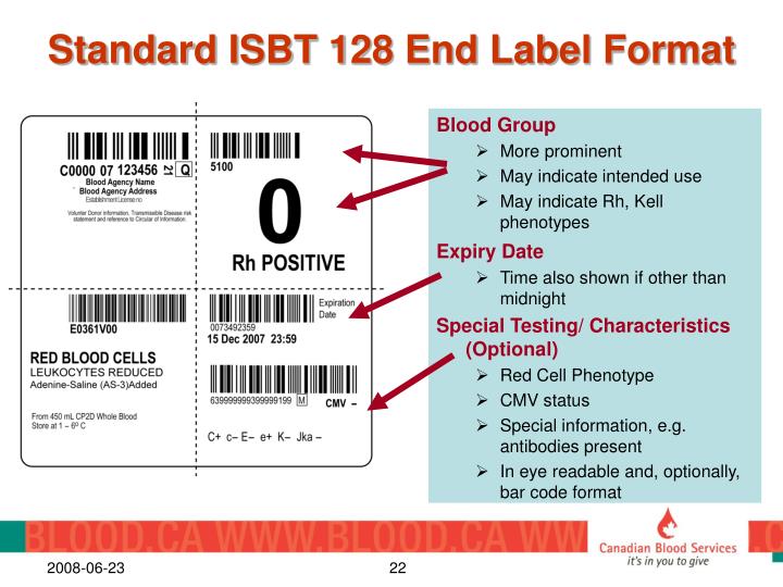 PPT - Introduction to the ISBT 128 Labelling Standard for Blood ...