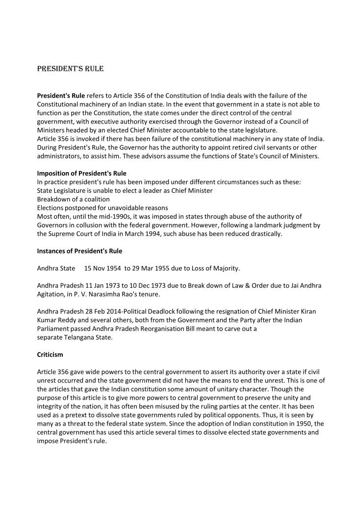 PPT - presidents_rule PowerPoint Presentation, free download - ID:5140652