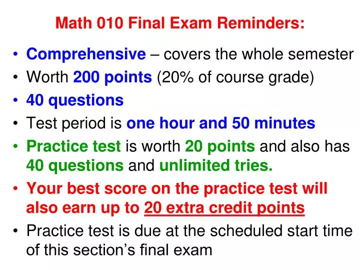 PPT - Math 010 Final Exam Reminders: PowerPoint Presentation, free ...