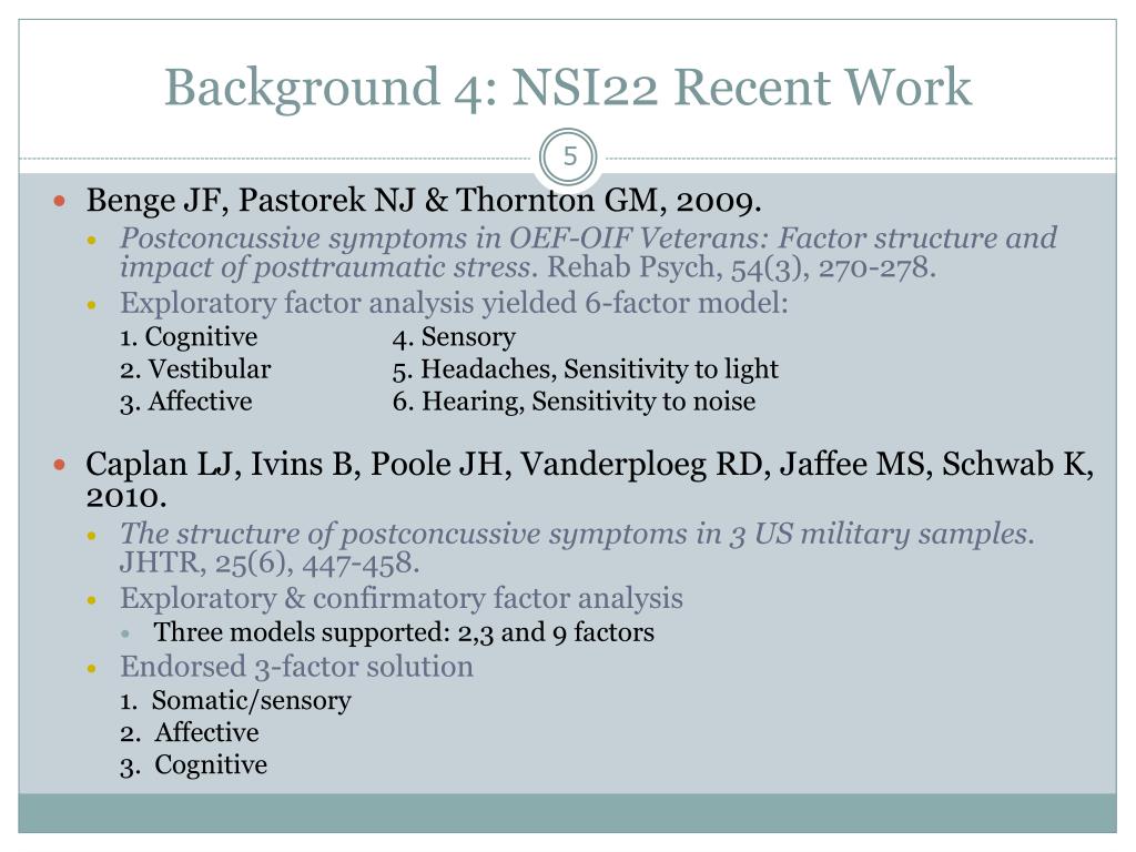 PPT - Psychometric Assessment of the Neurobehavioral Symptom Inventory ...